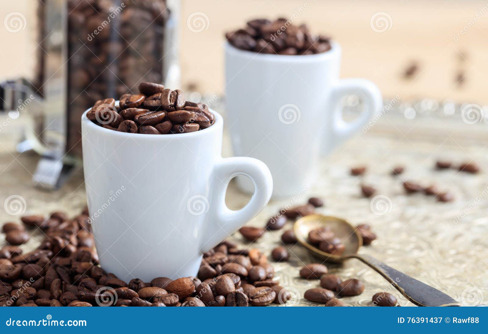 Cups full of coffee beans stock image. Image of taste - 76391437