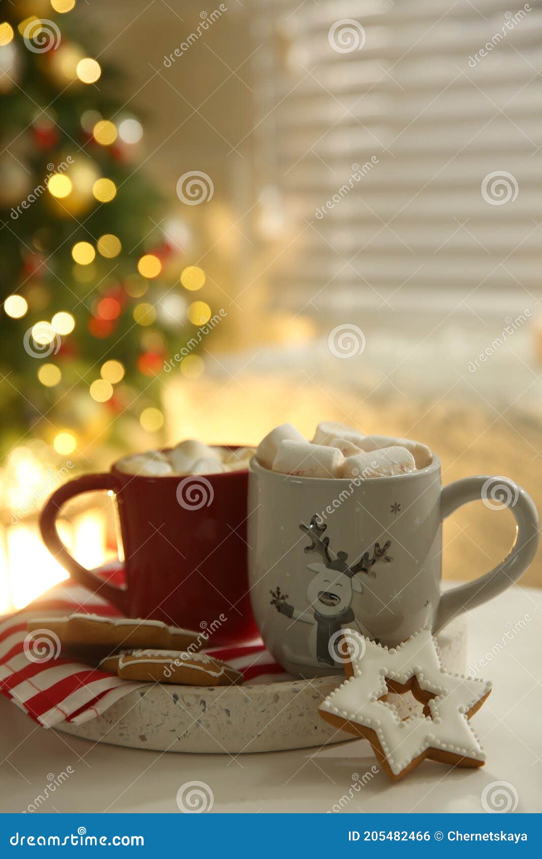 Cups of Hot Drink on White Table Indoors Stock Photo - Image of blinds ...