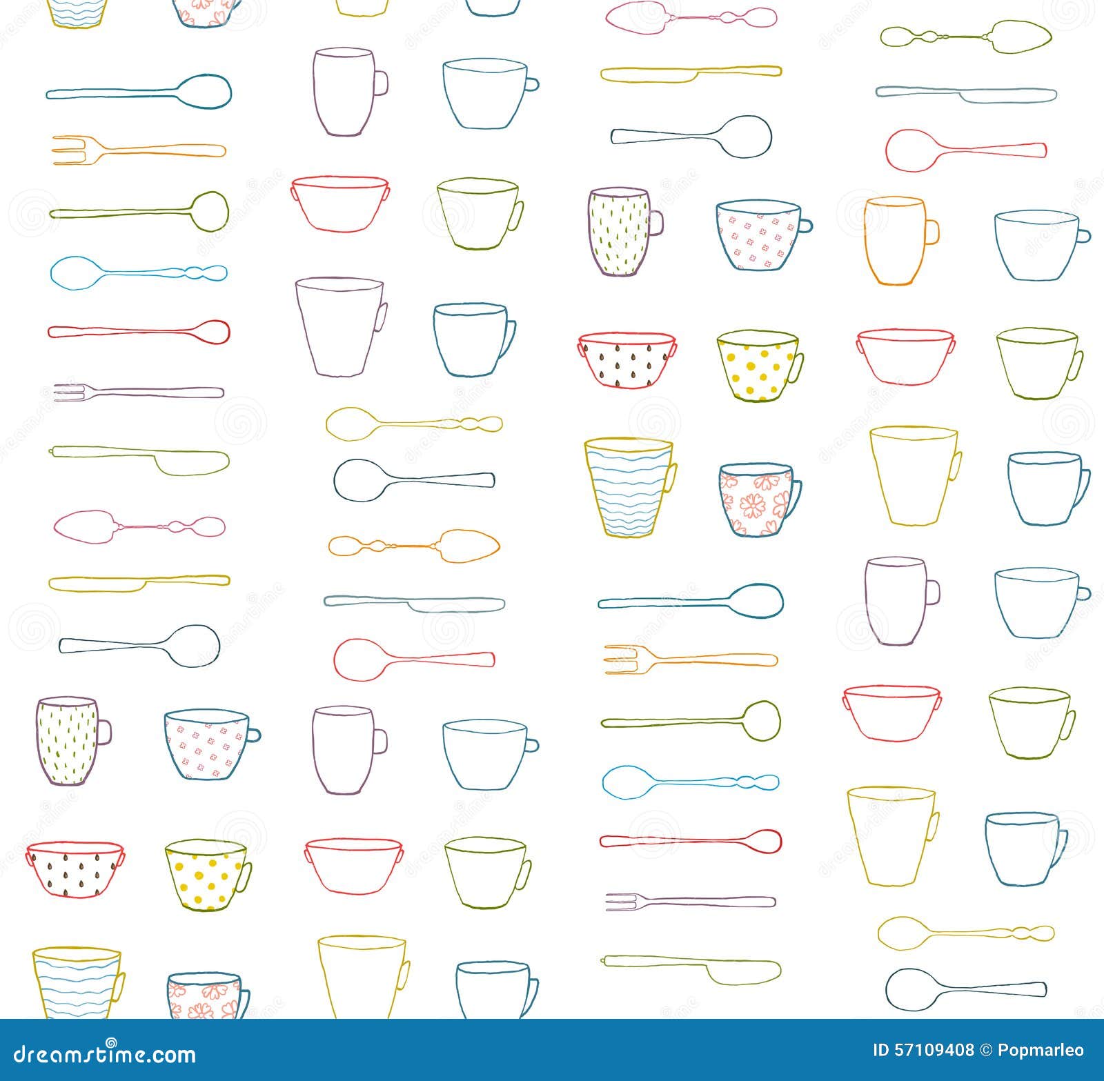 Cups Mugs Silverware Outline Seamless Pattern Stock Vector ...
