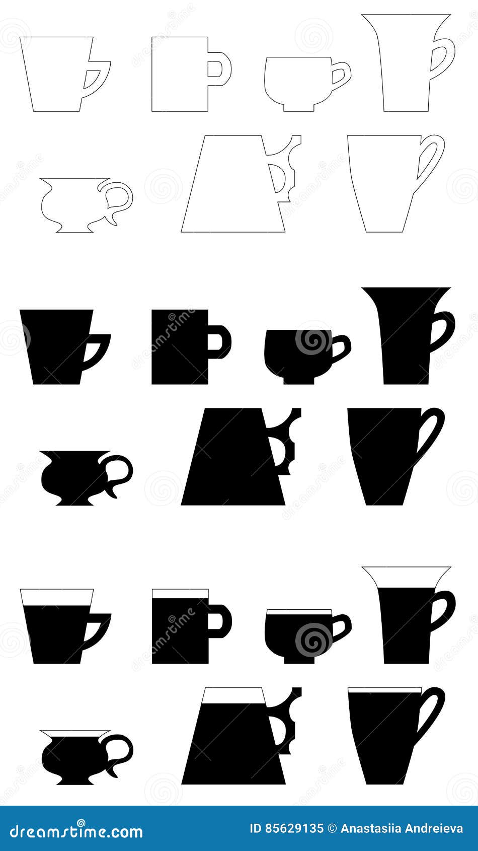 Cups set stock illustration. Illustration of outlines - 85629135