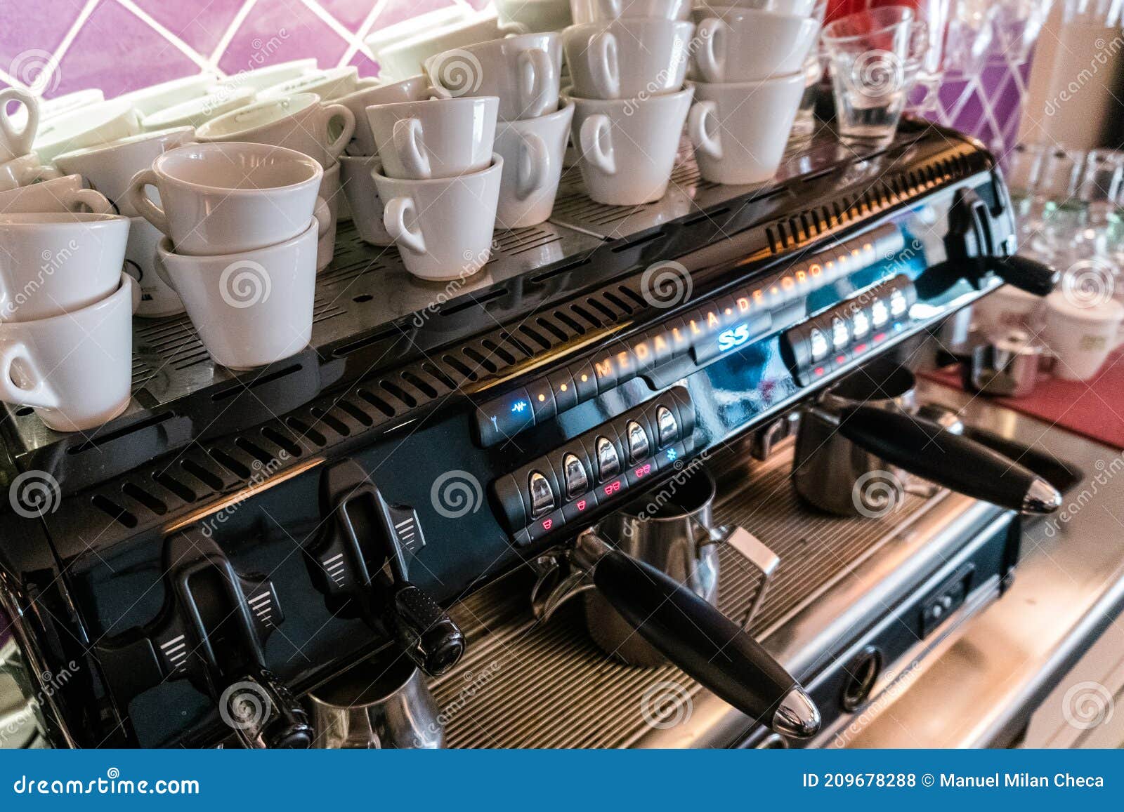 Cups Stacked in Espresso Machine in a Restaurant Stock Photo - Image of ...