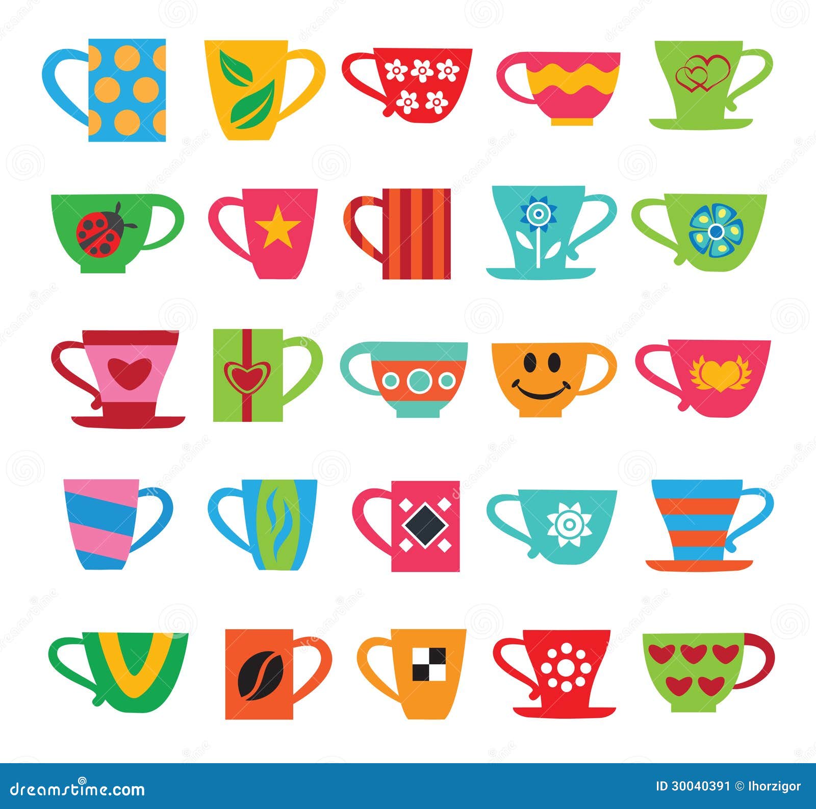 Set of colorful cups stock vector. Illustration of cafe - 30040391