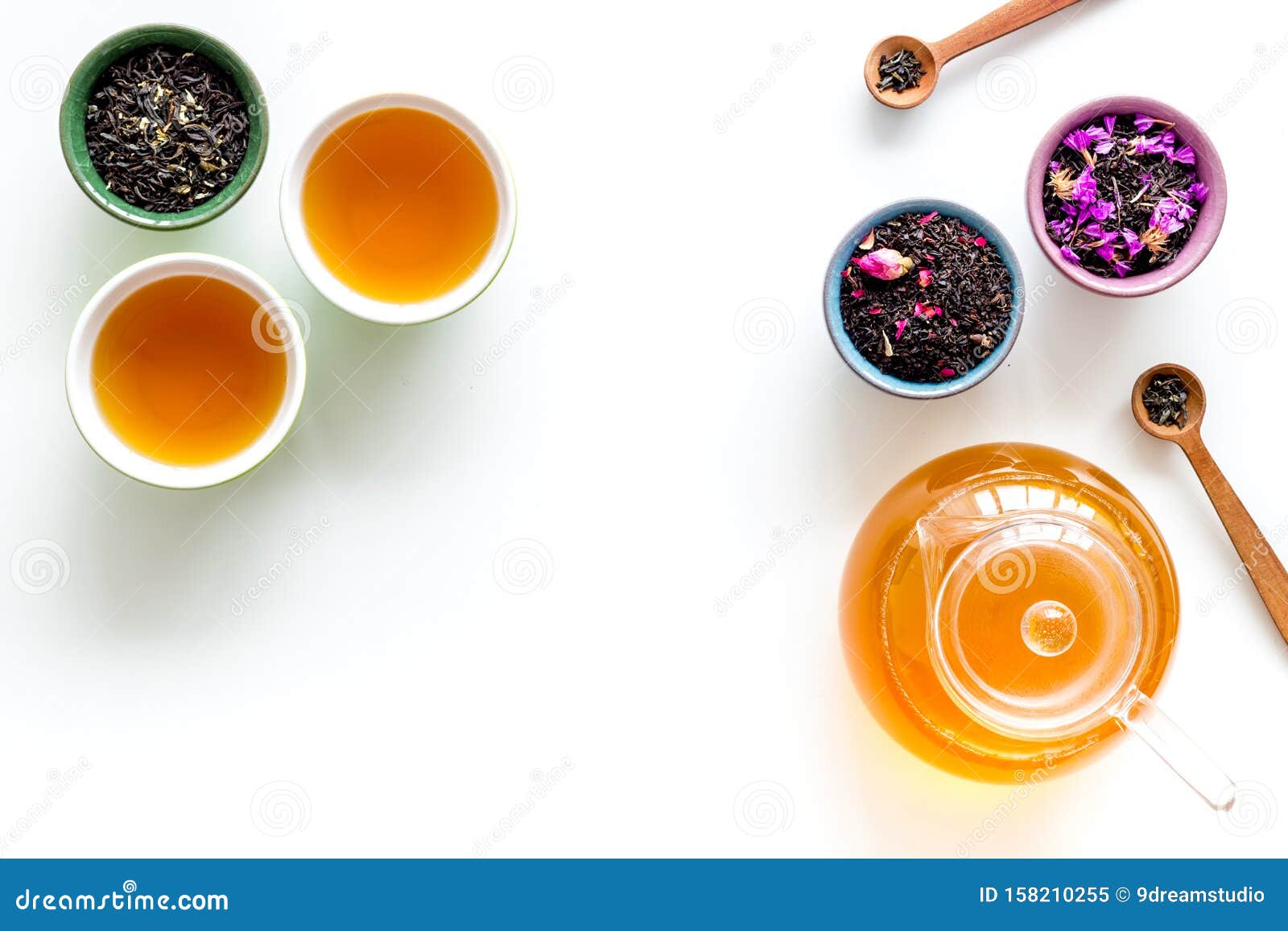 Tea Ceremony Frame with Leaves and Brew on White Background Top View ...