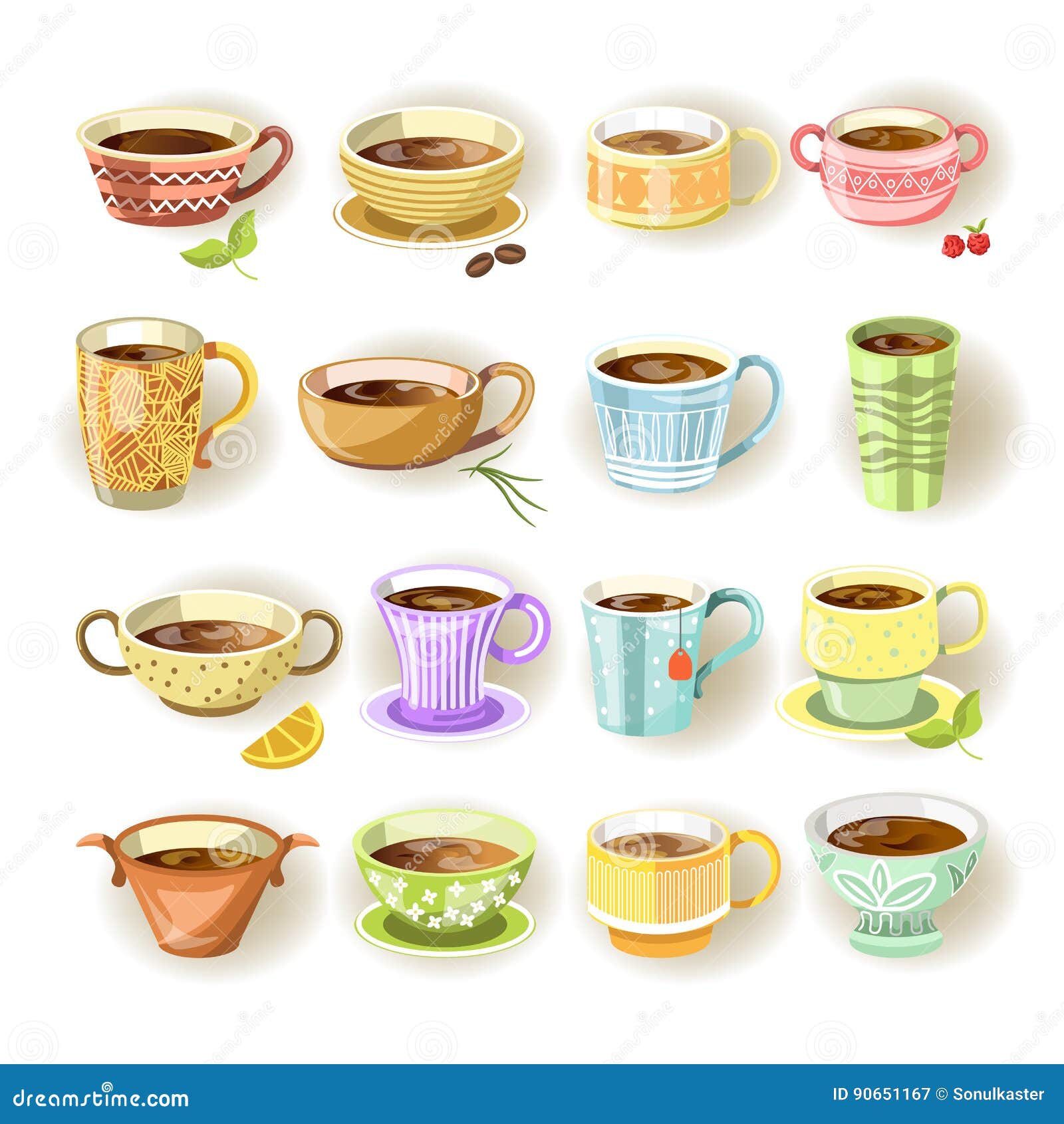 Cups with Various Colorful Print Set on White Stock Vector ...