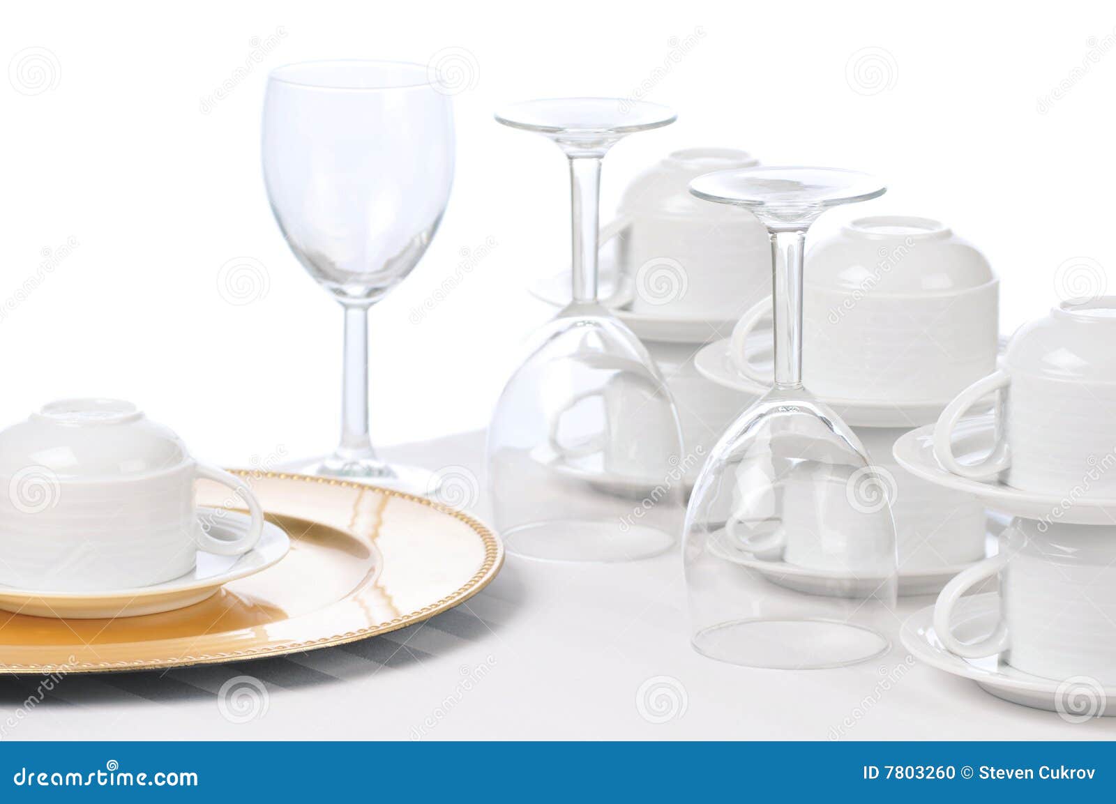 Cups and Wine Glasses on Restaurant Table Stock Photo - Image of ...