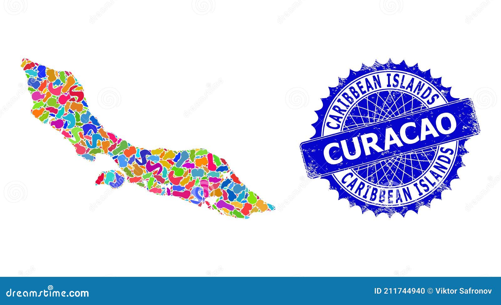 Spot Pattern Curacao Island Map and Scratched Badge Stock Vector ...