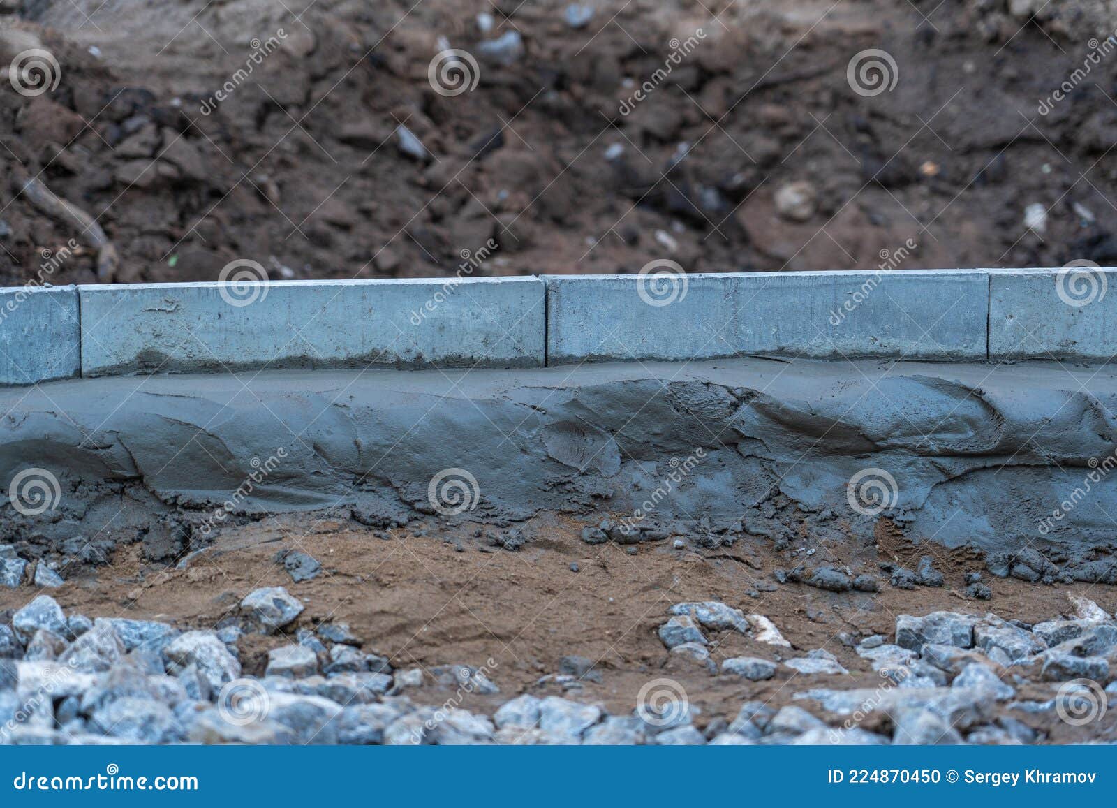 Curb Mounted on Cement and Sand Mortar Stock Photo - Image of curbstone ...