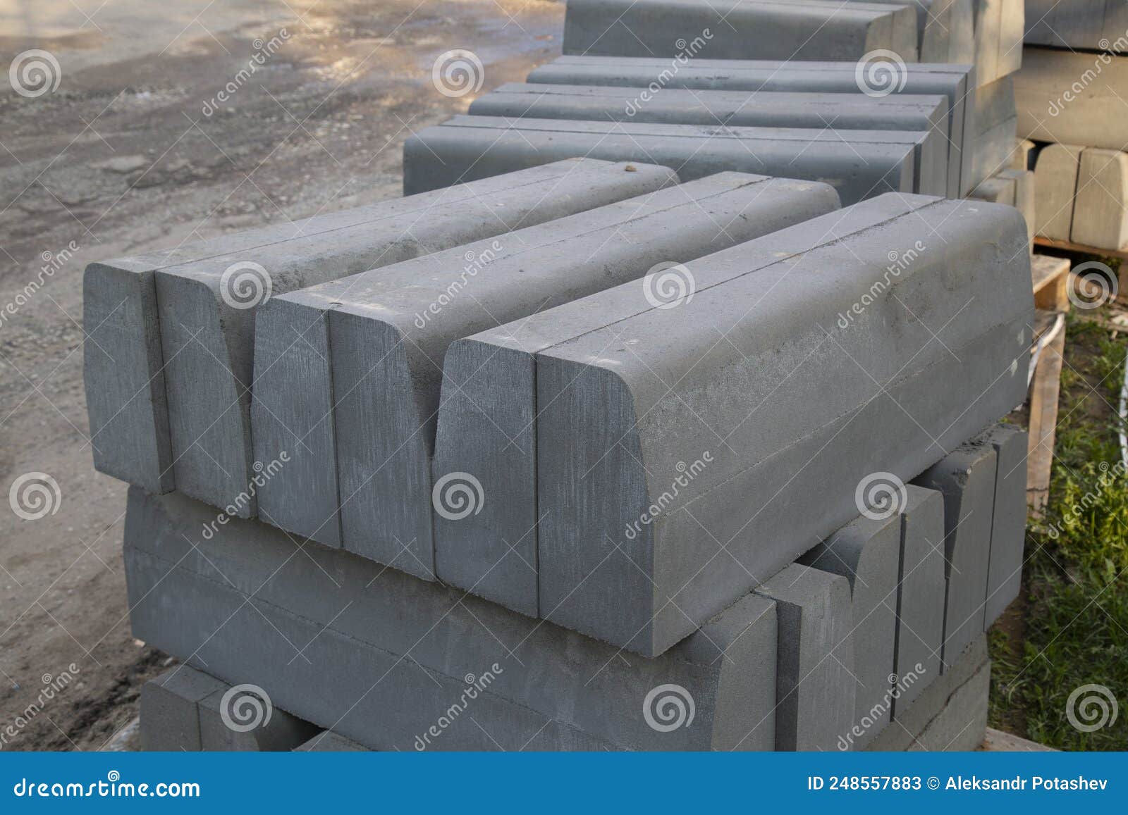 A Curb Stone Laid in a Bundle.Repair of Pedestrian Paths Stock Image ...