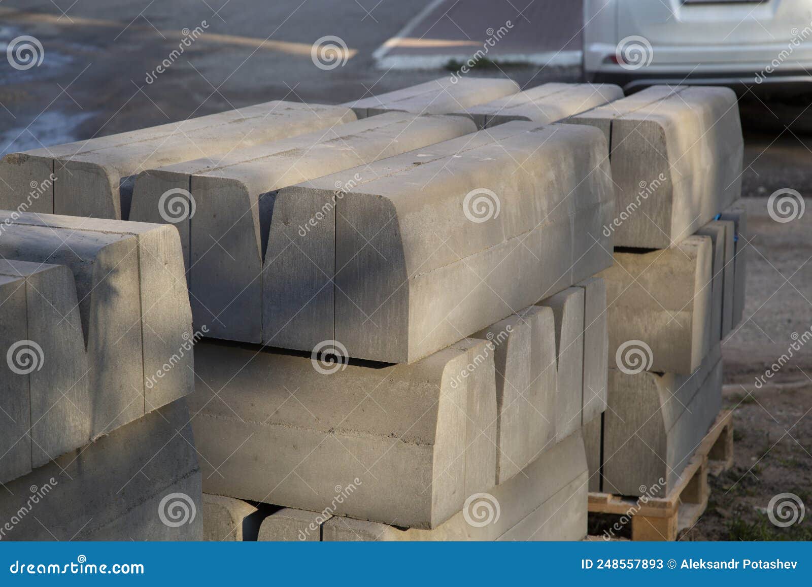 A Curb Stone Laid in a Bundle.Repair of Pedestrian Paths Stock Image ...