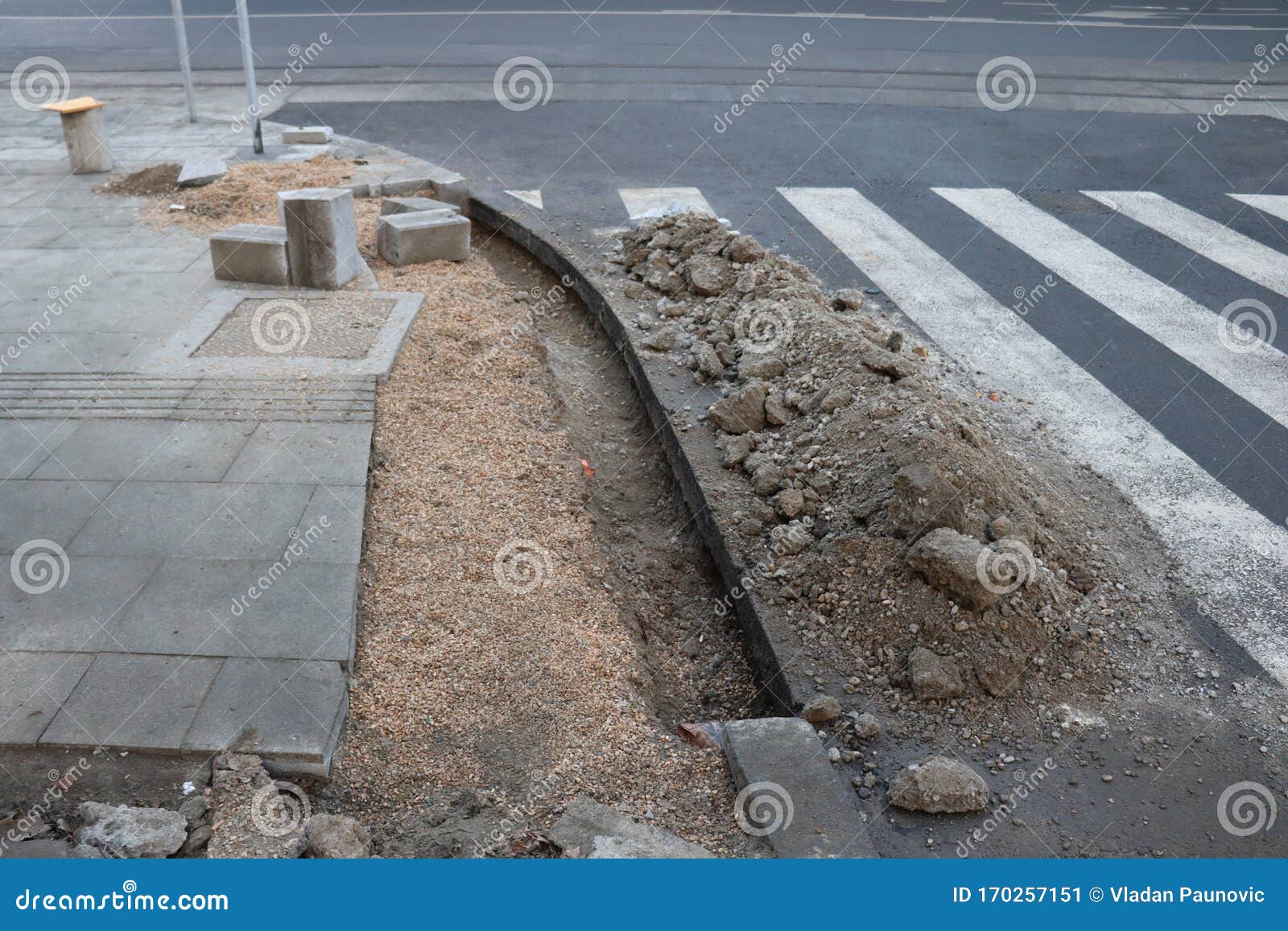 Curb under construction stock image. Image of stones - 170257151