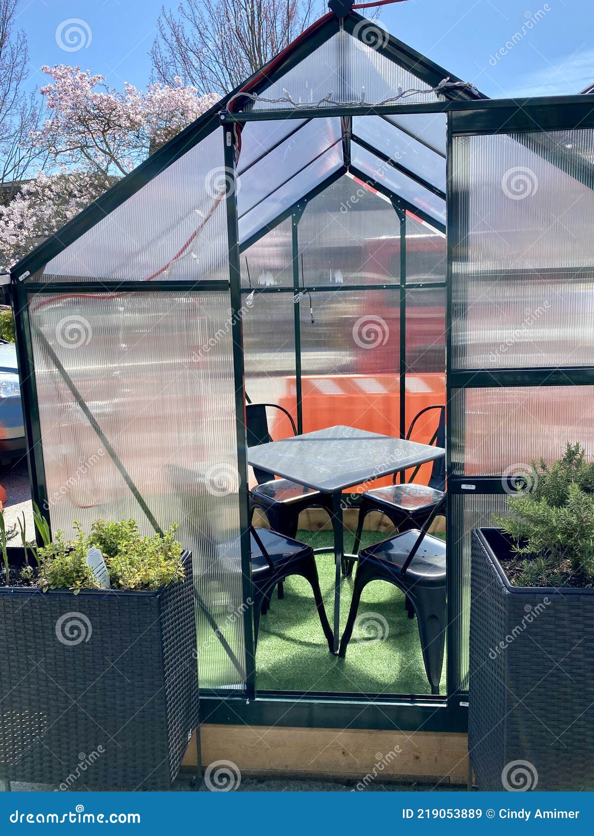 Curbside Dining stock image. Image of four, table, chairs - 219053889