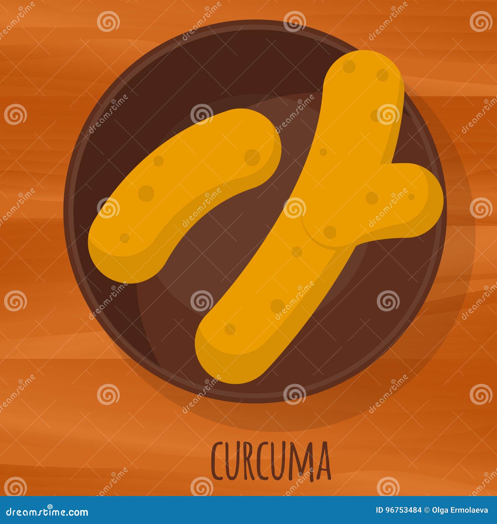 Curcuma Flat Design Vector Icon. Stock Vector - Illustration of ...
