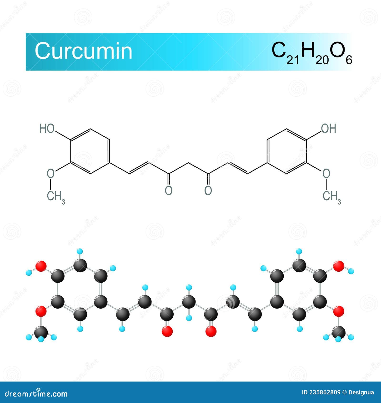 Curcumin Molecular Formula. Chemical Structural Formula Cartoon Vector ...