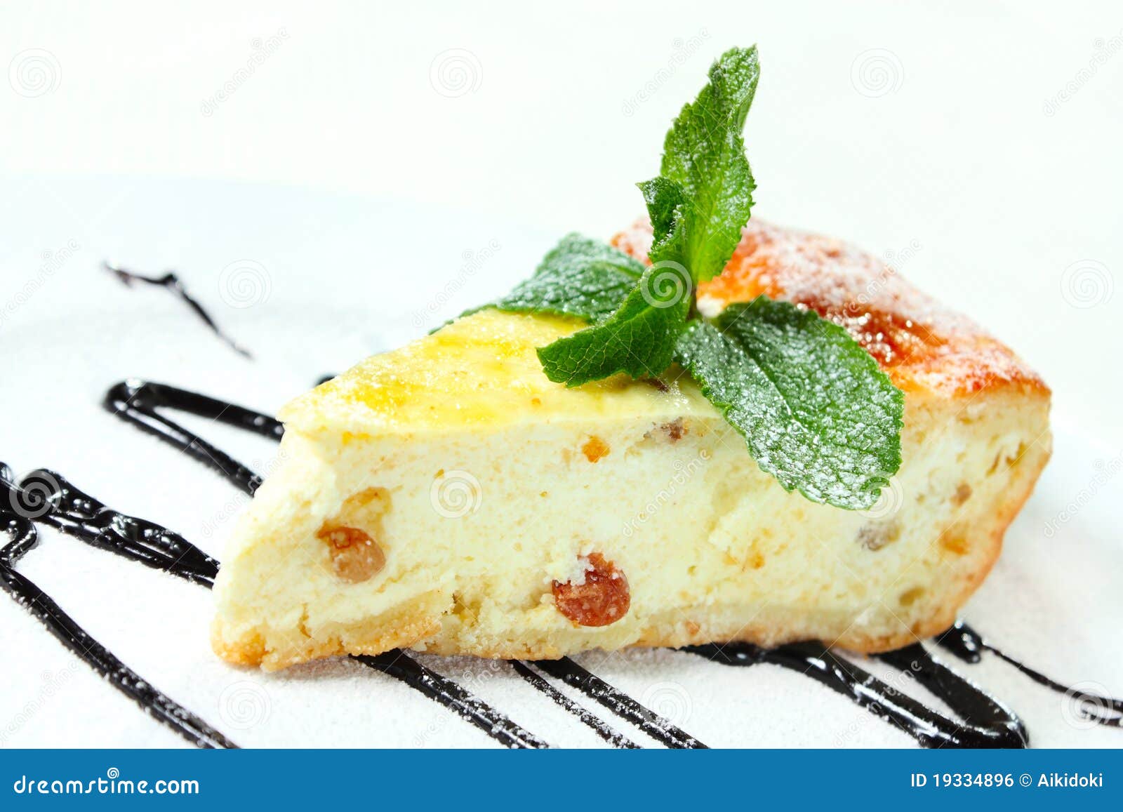 Curd Cake with Raisins, Mint and Vanilla Stock Photo - Image of green ...