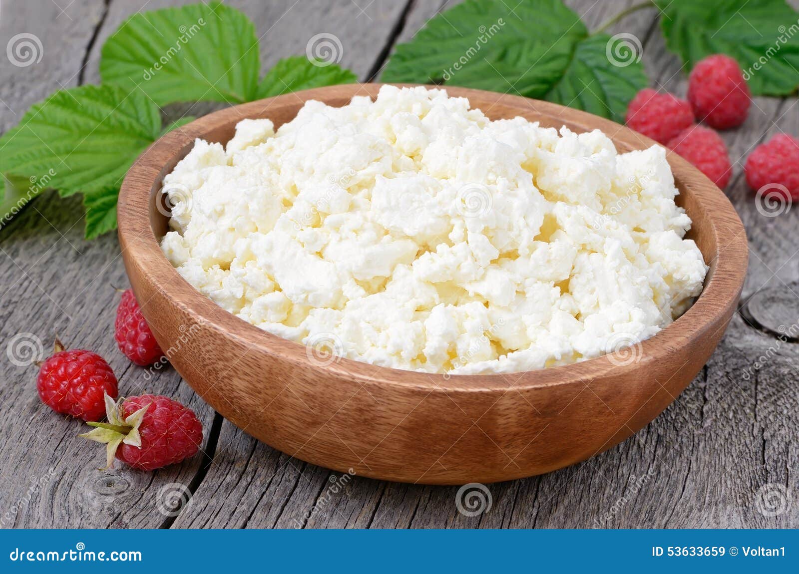 Curd cheese in wooden bowl stock image. Image of close - 53633659