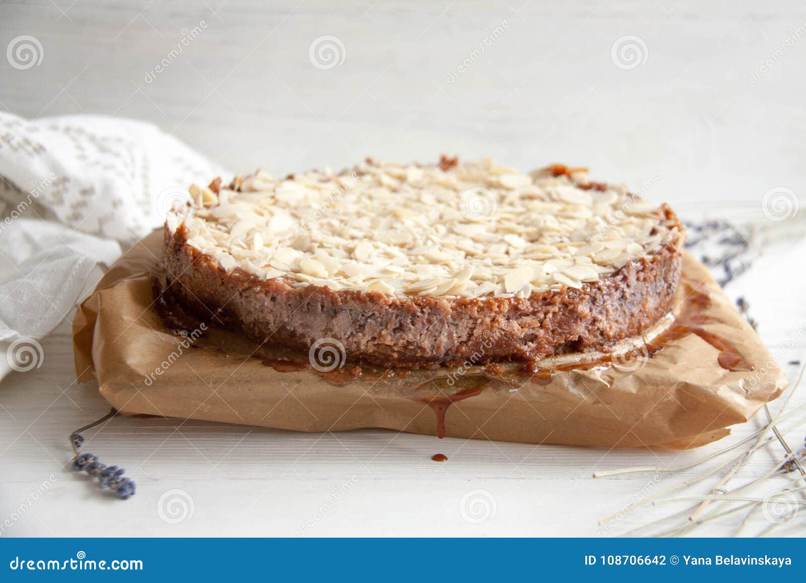 Curd Pie with Raspberry Jam and Almonds Stock Photo - Image of almond ...