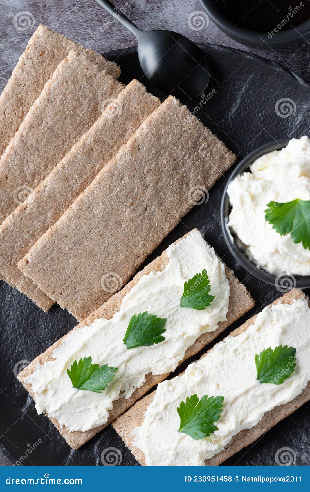 Curd Sandwiches with Fresh Herbs.Concept Proper Snack Stock Photo ...