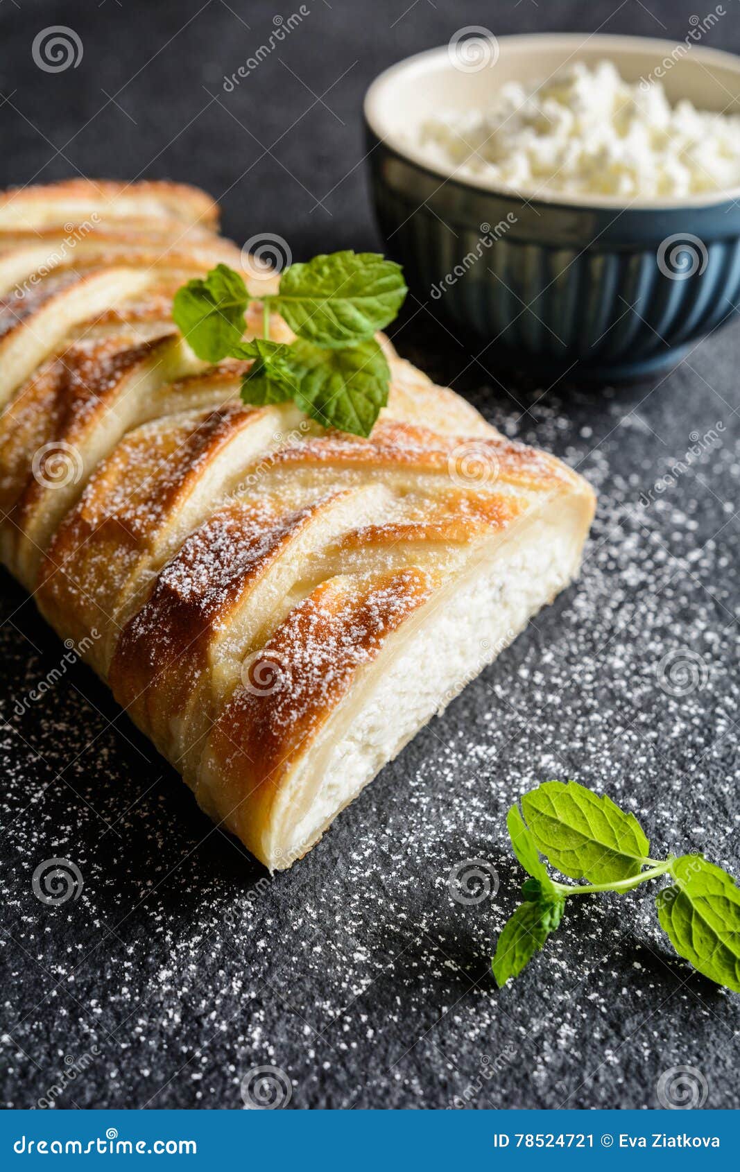 Curd Strudel with Raisins and Sprinkled with Icing Sugar Stock Image ...