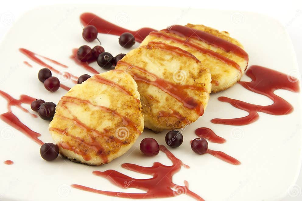 Curds pancakes with sauce stock image. Image of flour - 29543283