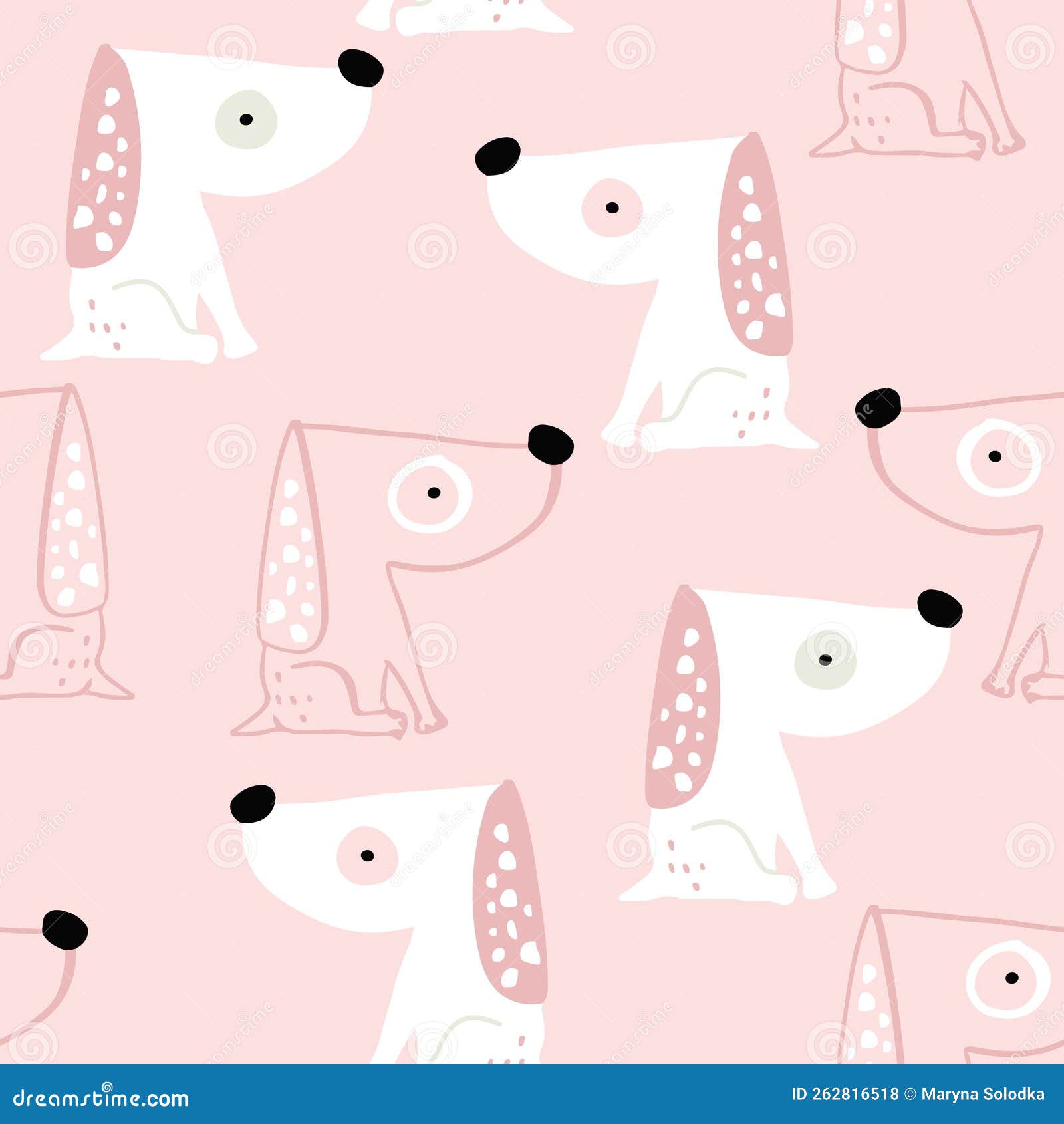 Cure Pink Dogs Seamless Pattern. Funny White Puppy Texture. Stock ...