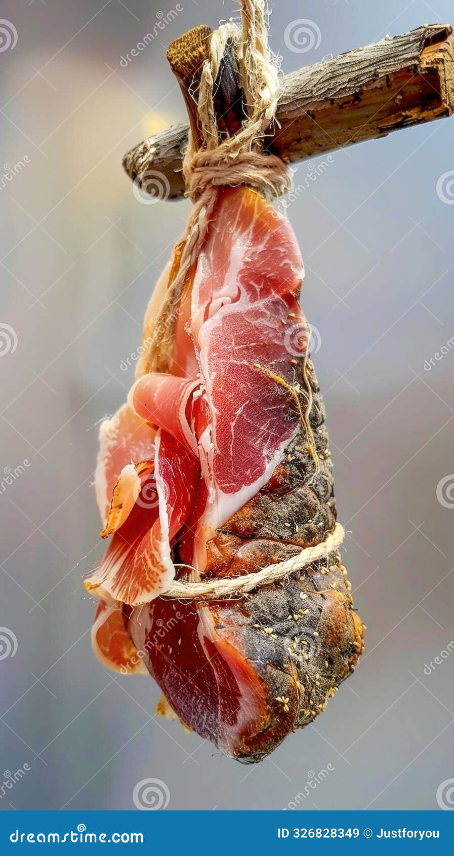 Cured Ham Hanging on Rope. Generative Ai Stock Illustration ...