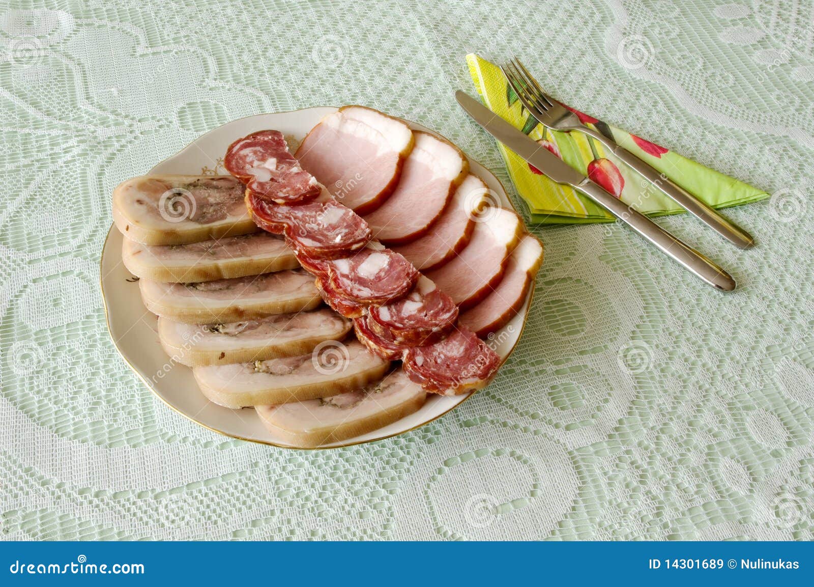 Cured meat stock image. Image of plate, pink, fork, beef - 14301689
