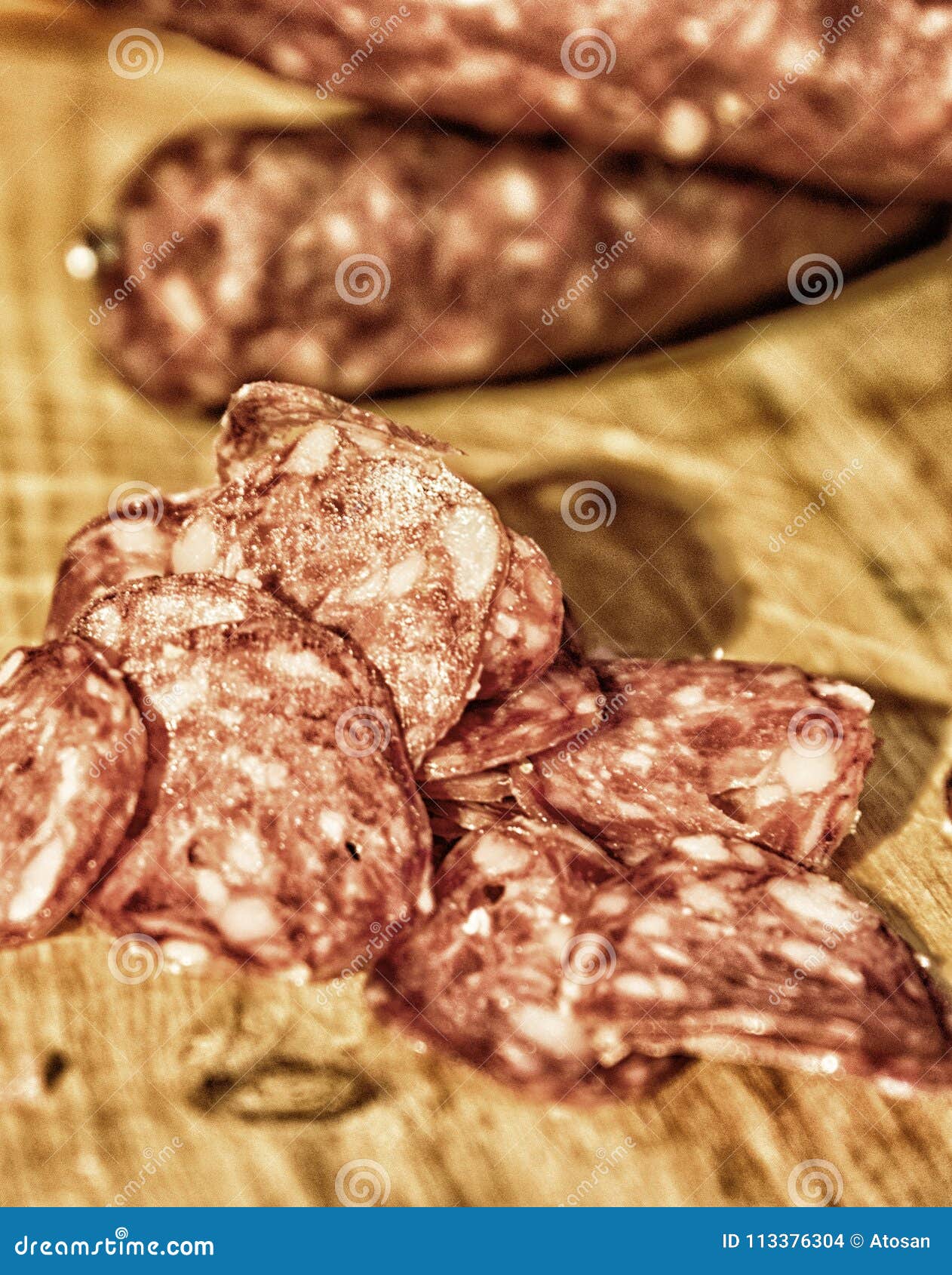 Cured sausage close up stock photo. Image of italian - 113376304