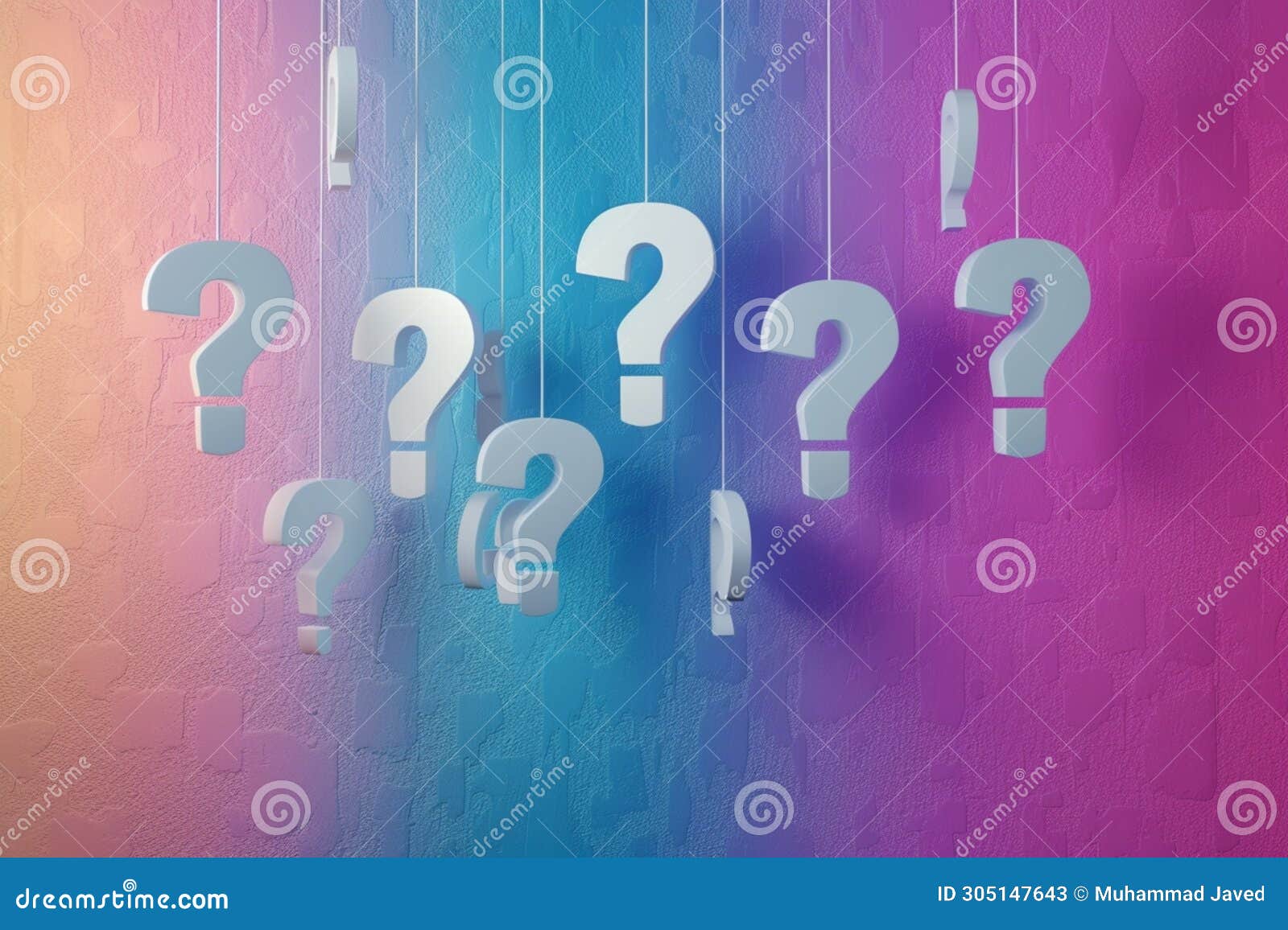 Curiosity Concept Gradient Background with White Hanging Question Marks ...