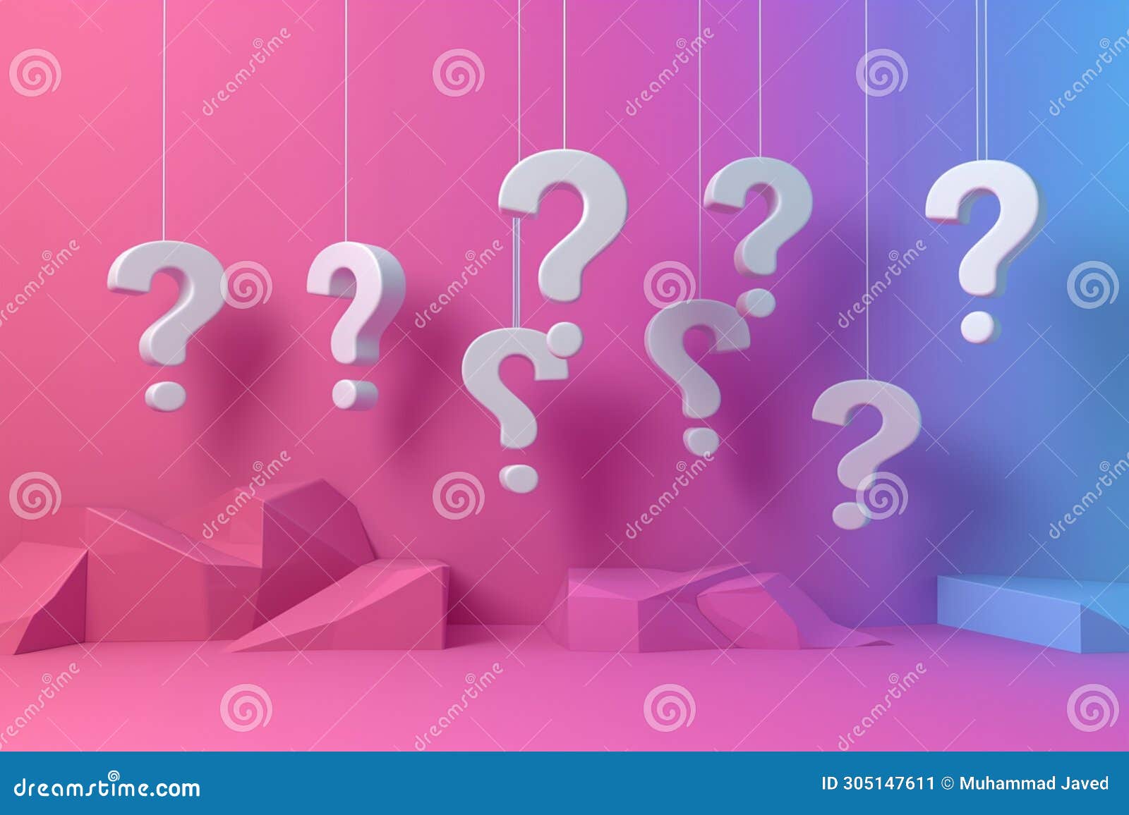 Curiosity Concept Gradient Background with White Hanging Question Marks ...