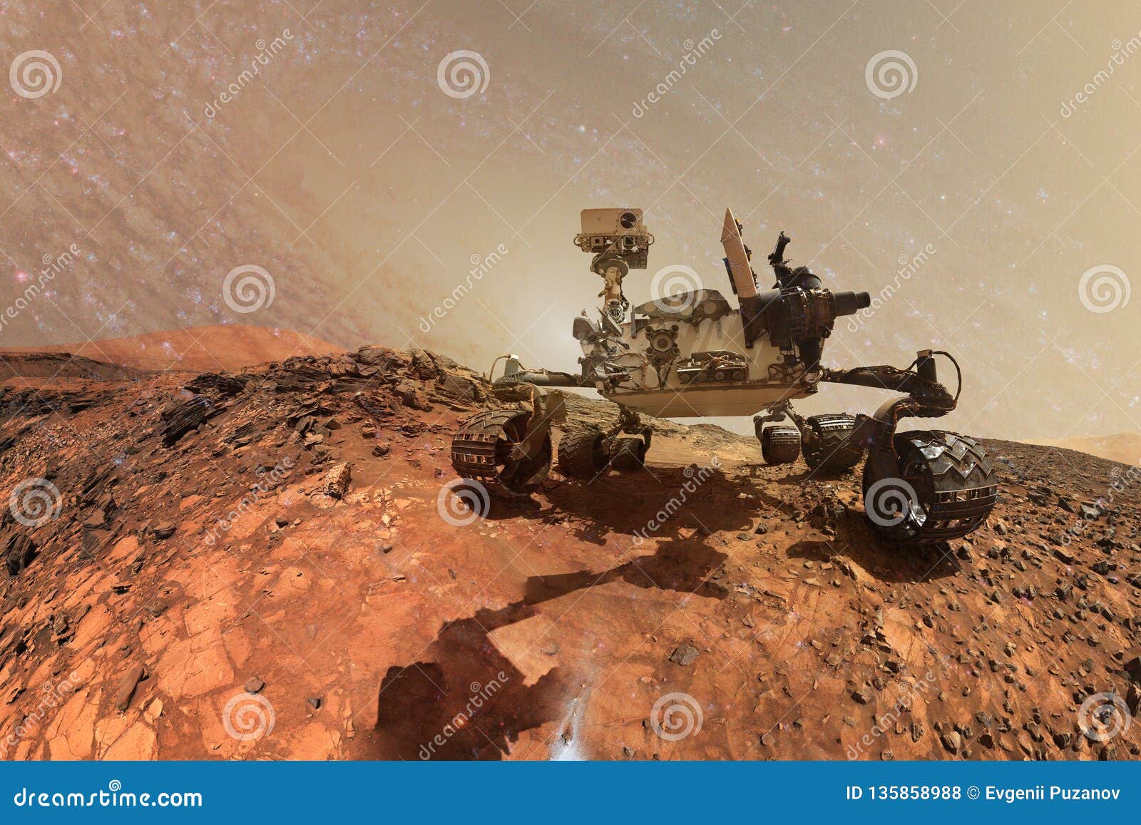 Curiosity Mars Rover Exploring the Surface Planet of Mars Stock Photo ...