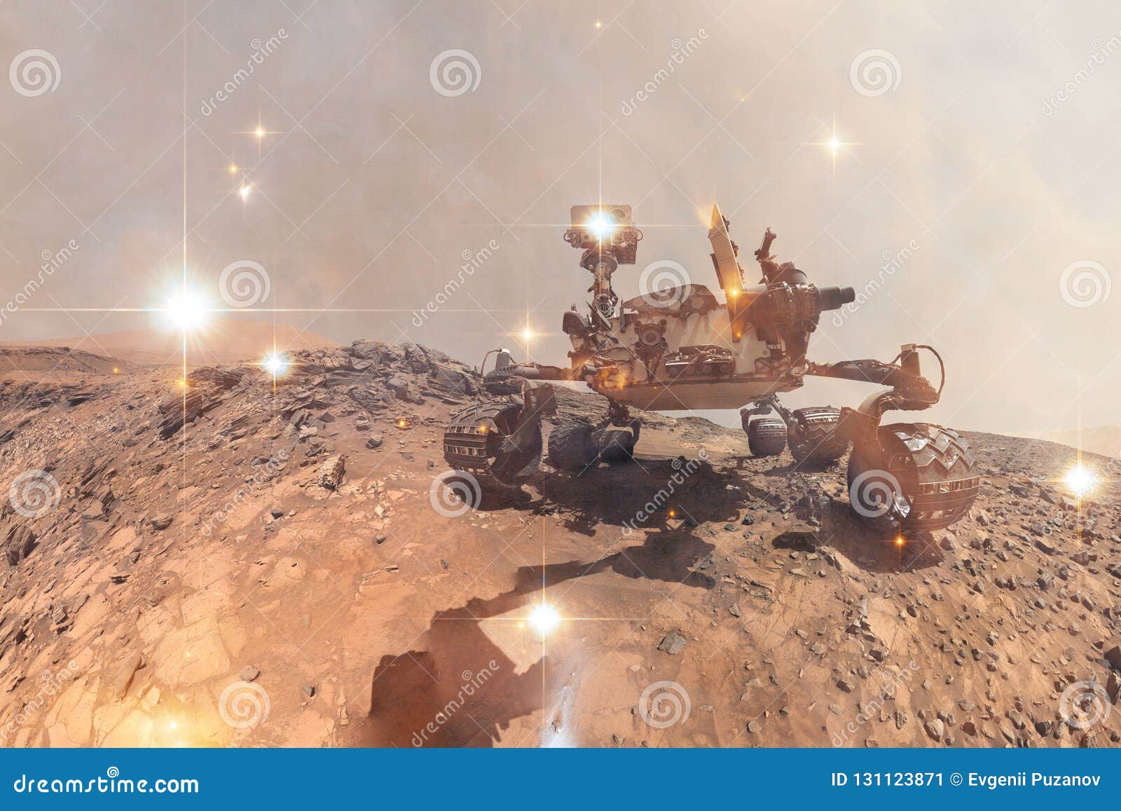 Curiosity Mars Rover Exploring the Surface of Red Planet. Stock Image ...