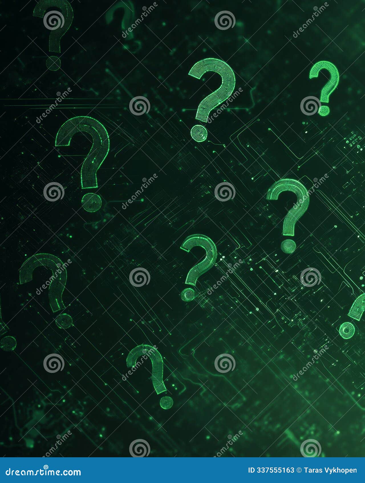 Curiosity Represented with Floating Question Marks on a Dark Green ...