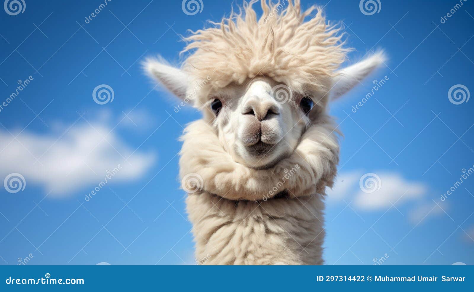 Curious Alpaca Portrait Against Blue Sky and Clouds Generated by AI ...