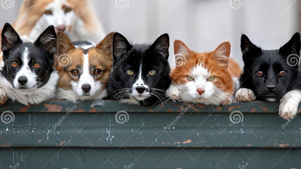 Curious Animals Inspecting Garbage with Space for Text, Blurred ...