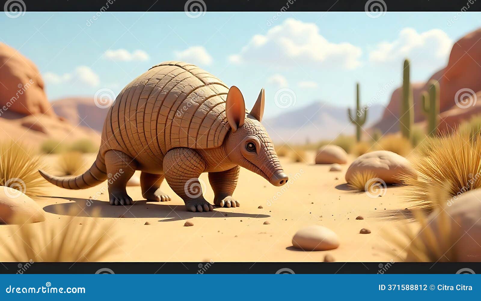 Curious Armadillo With Red Heart On Beige Rock. Symbol Of Love And ...