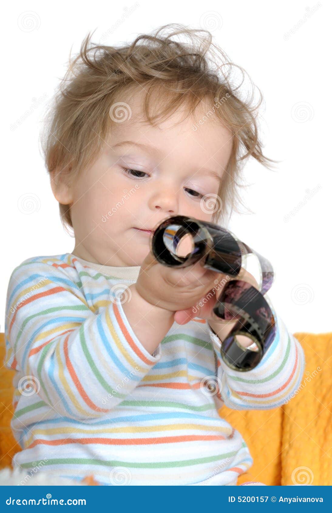 Curious Baby-boy with Film in His Hands, Isolated Stock Image - Image ...