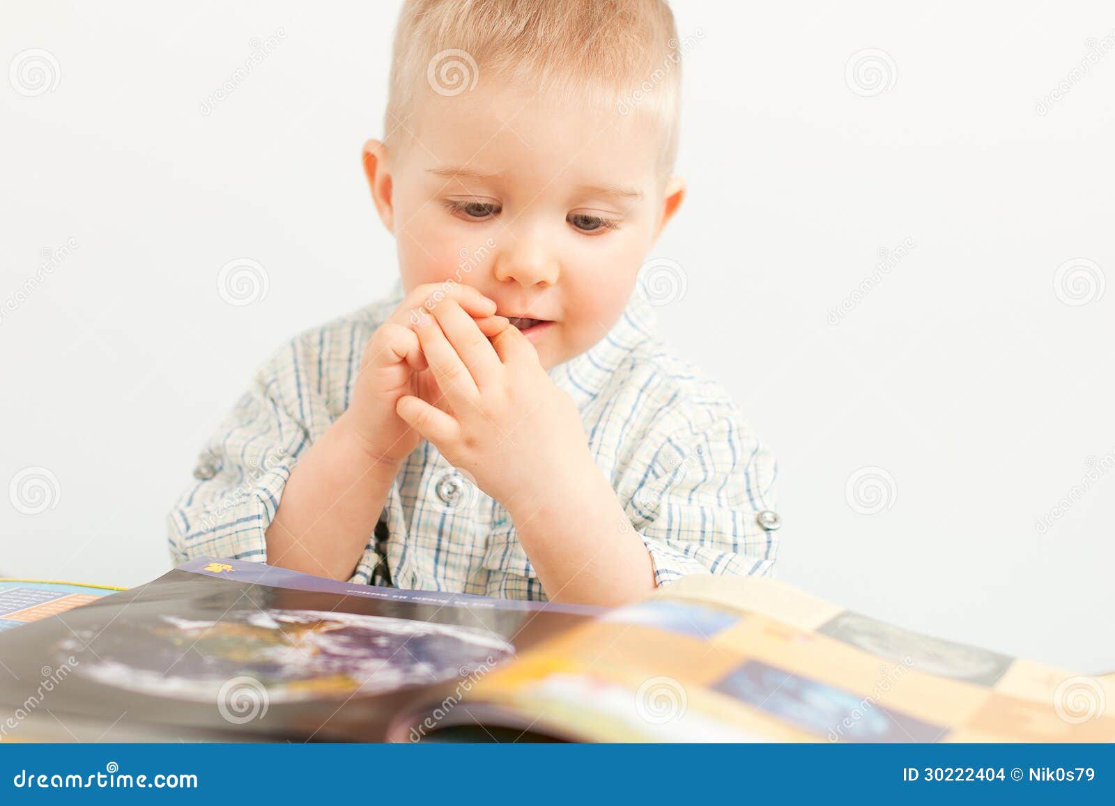 Curious Baby Boy Studying with the Book Stock Photo - Image of cheerful ...