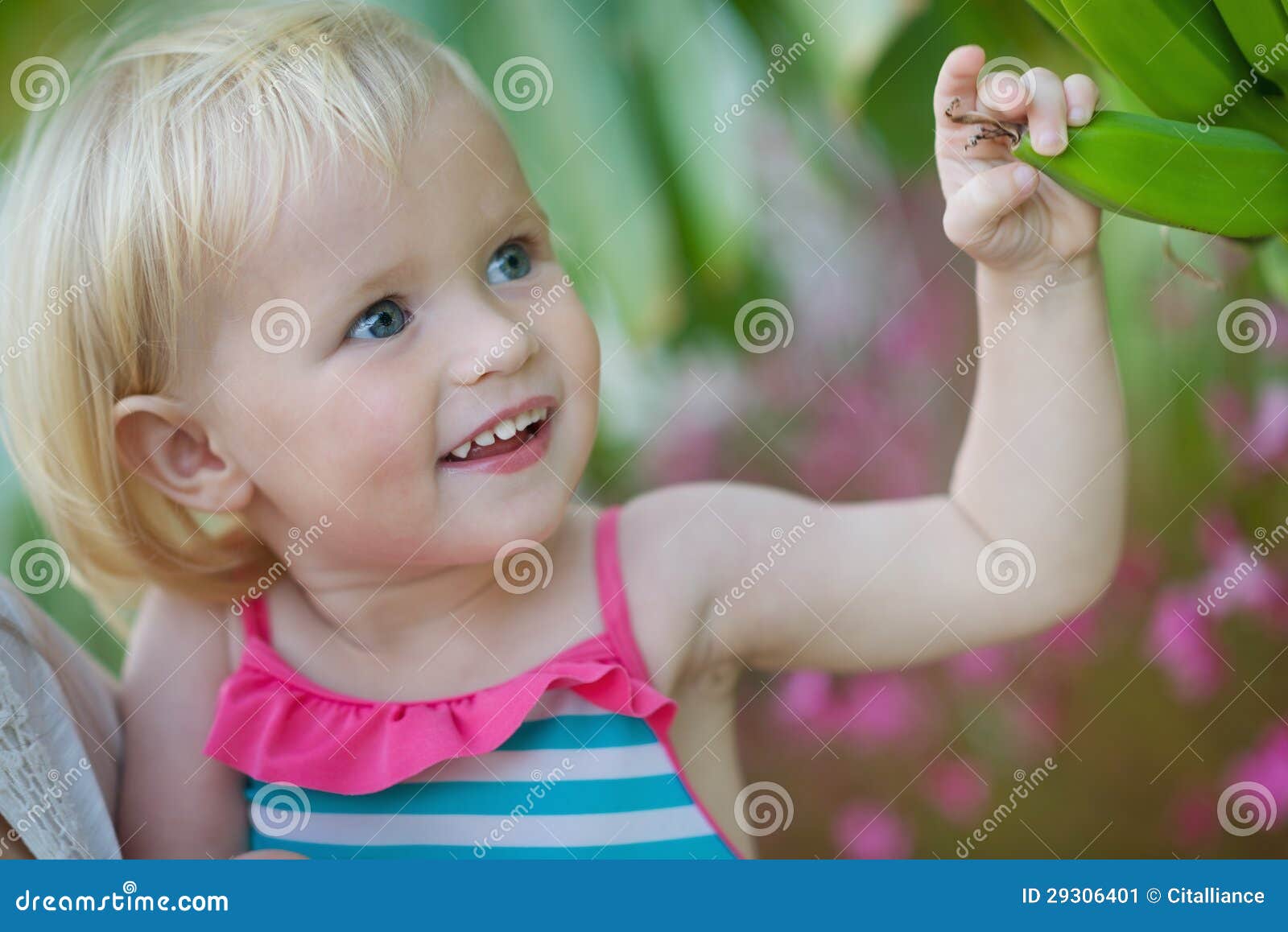 Curious Baby Exploring Banana Palm Stock Image - Image of life, holiday ...