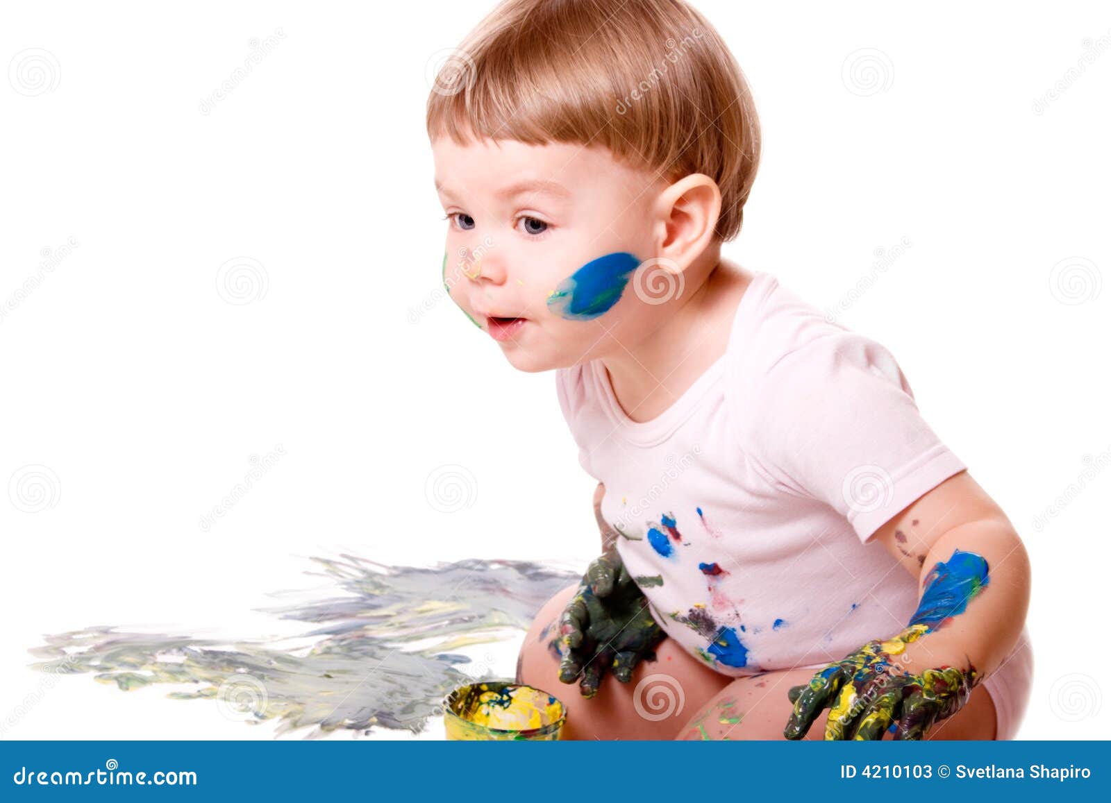 Curious baby girl painting stock image. Image of blurry - 4210103