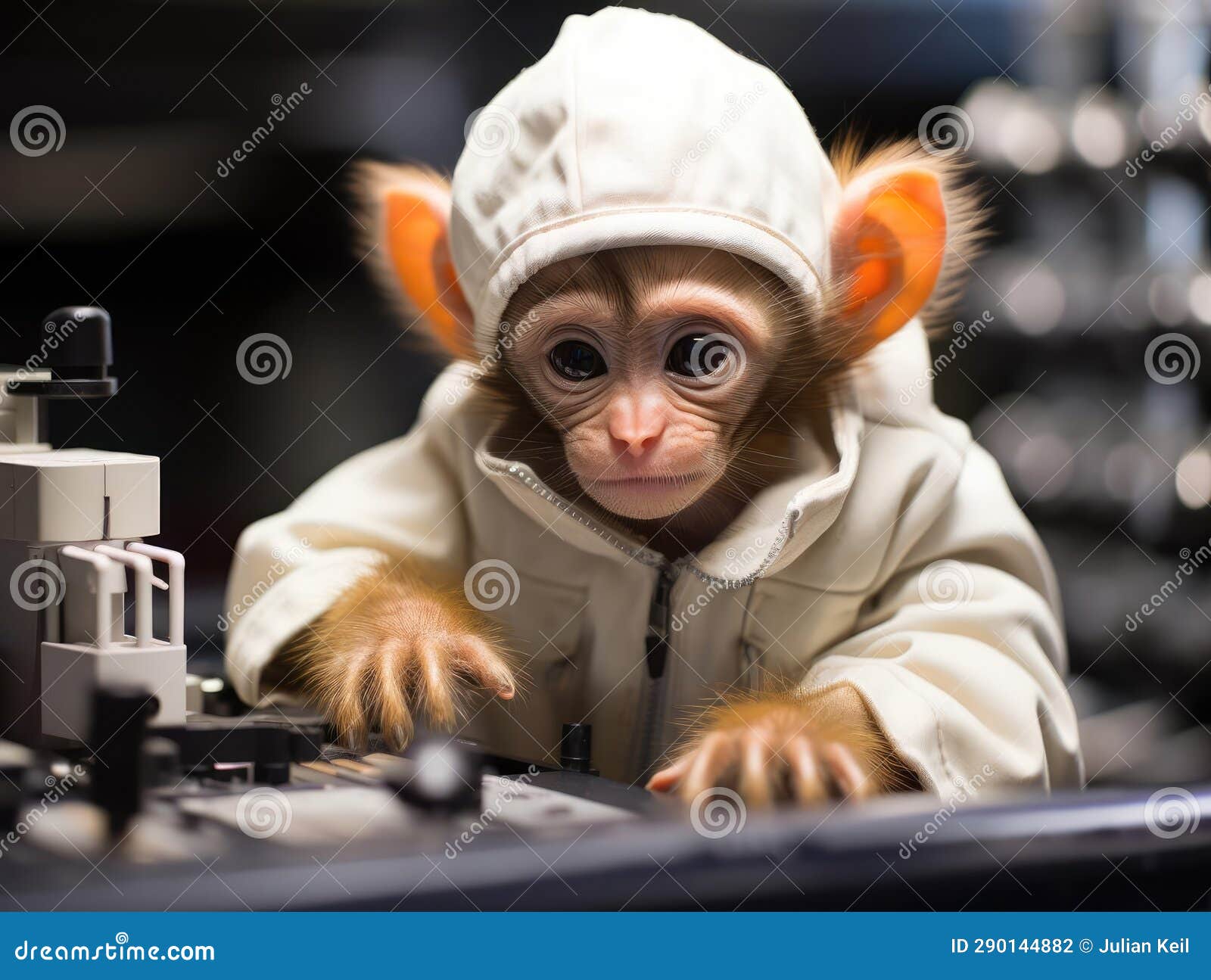 Baby Monkey Scientist Examines Microscope Stock Photography ...