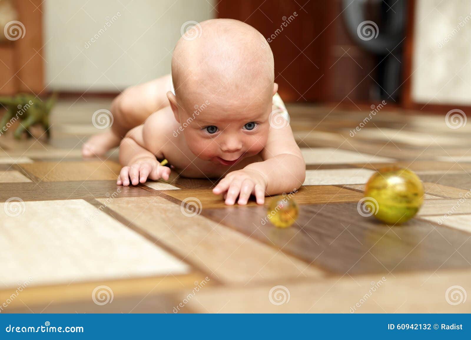 Curious Baby Playing with Ball Stock Photo - Image of childhood, color ...