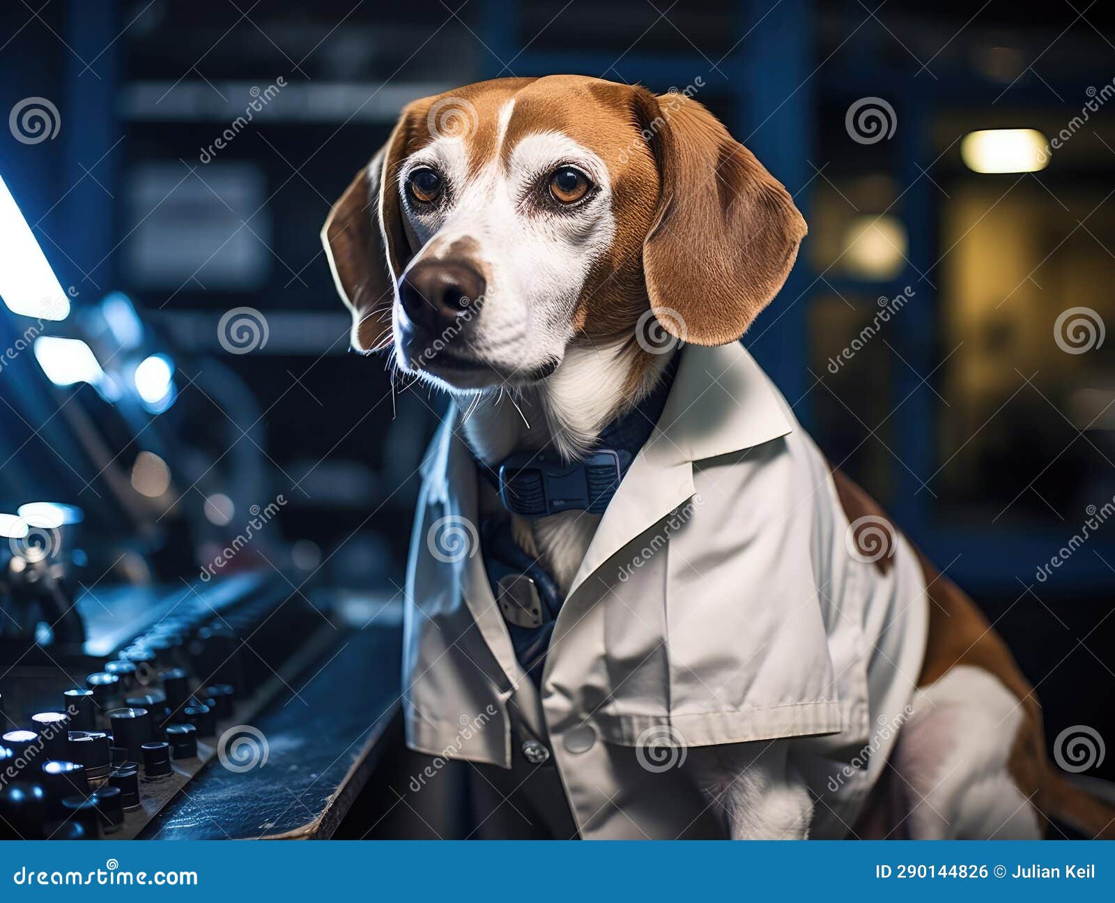 Beagle Scientist Examines through Microscope Stock Illustration ...