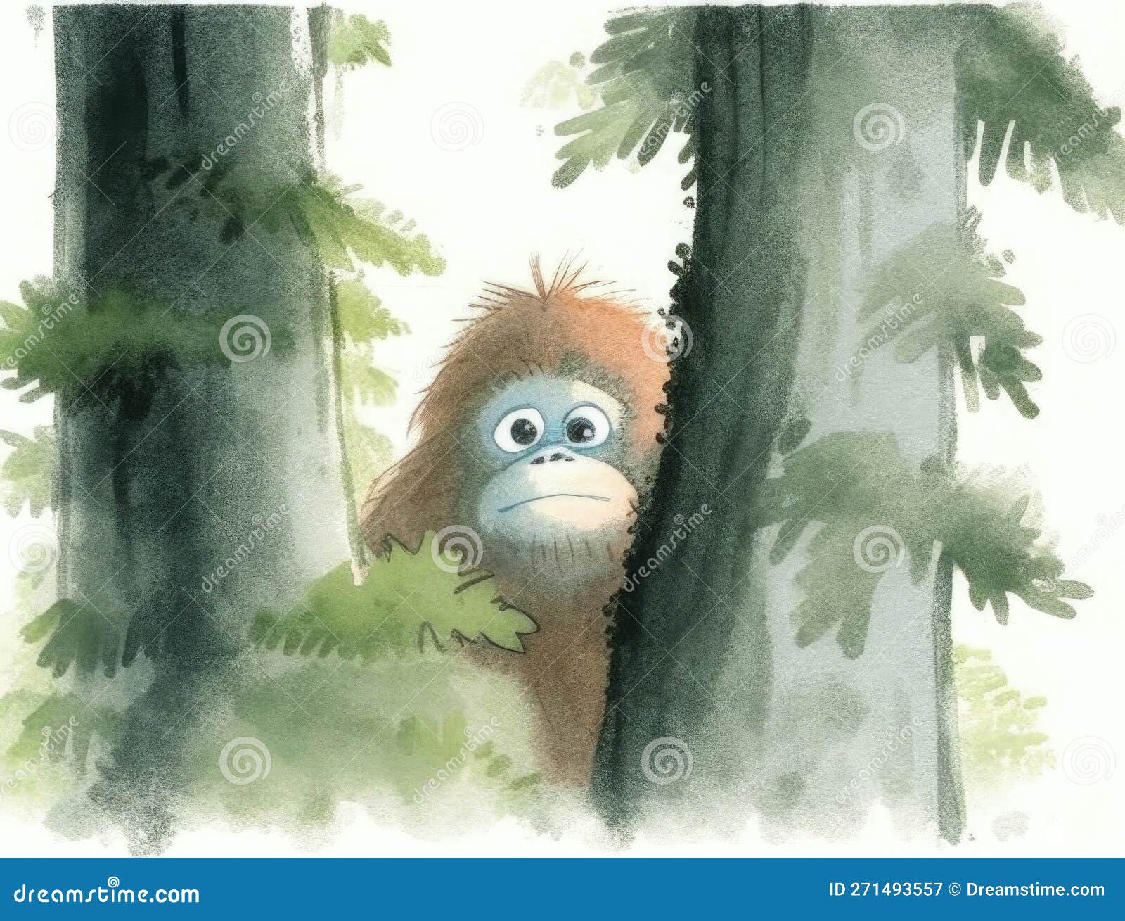 A Curious Bigfoot Peeking Out from Behind the Trees Cute Creature. AI ...