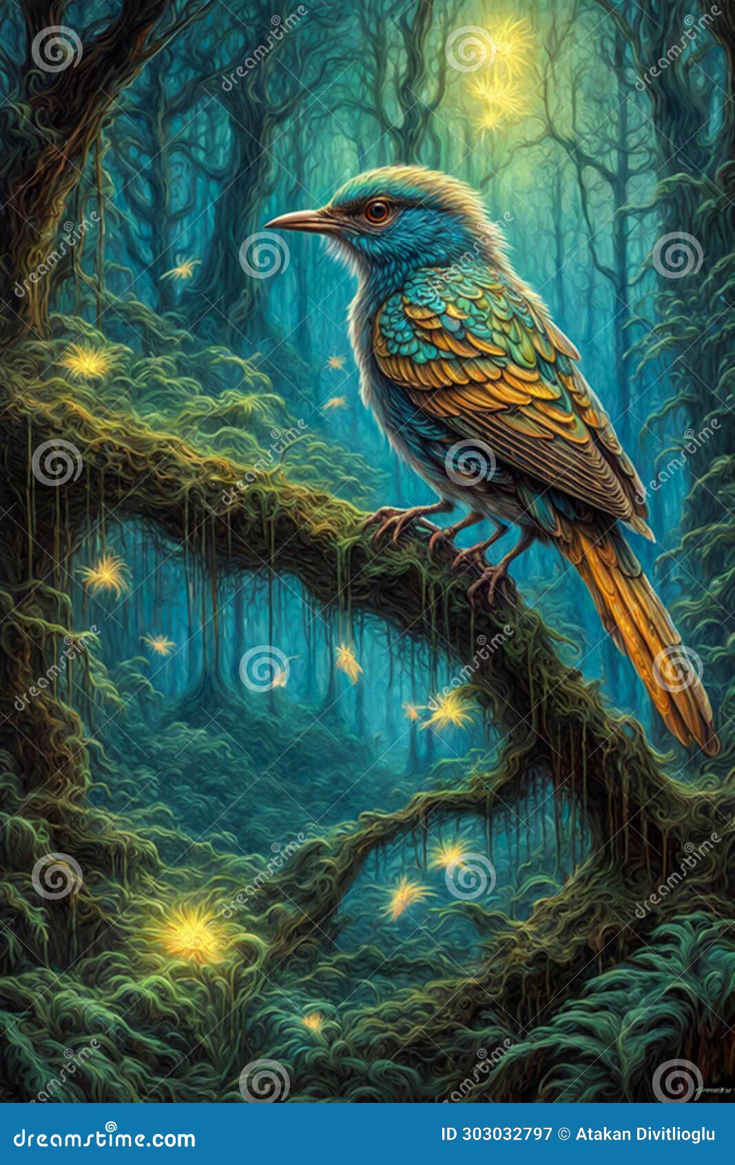 Curious Blue Bird with a Magical Look Stock Illustration - Illustration ...