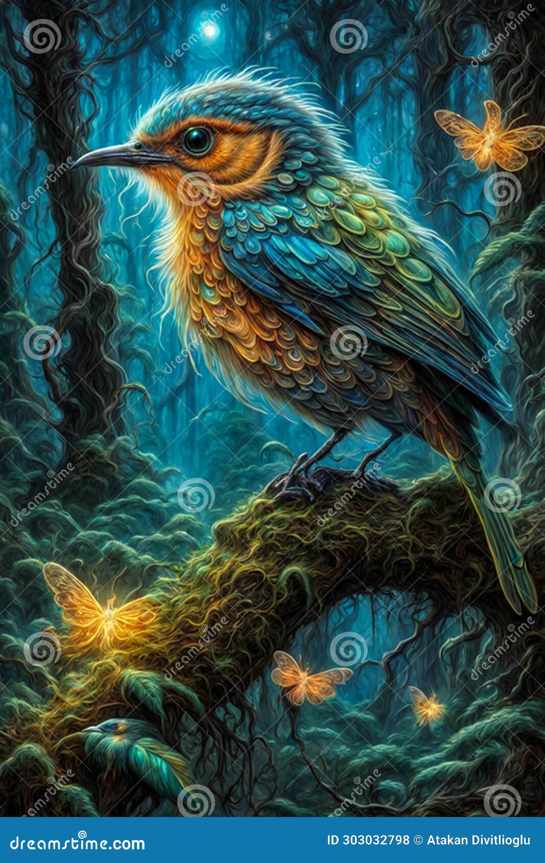 Curious Blue Bird with a Magical Look Stock Illustration - Illustration ...