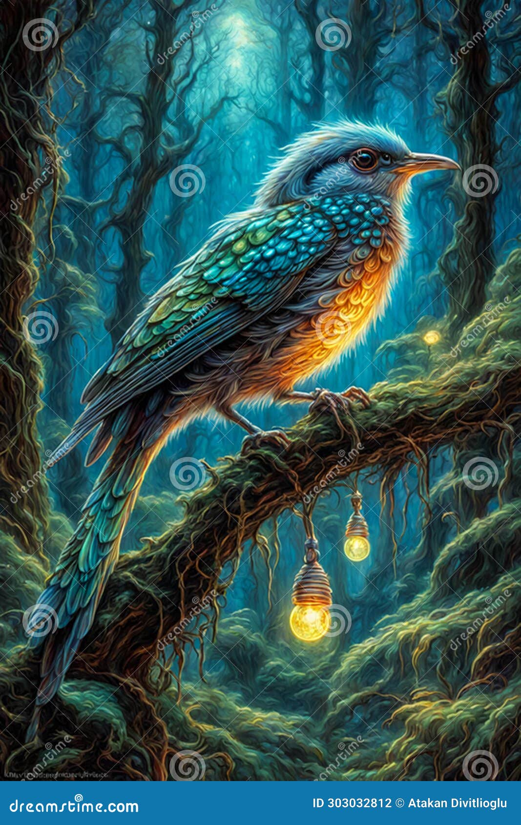 Curious Blue Bird with a Magical Look Stock Illustration - Illustration ...