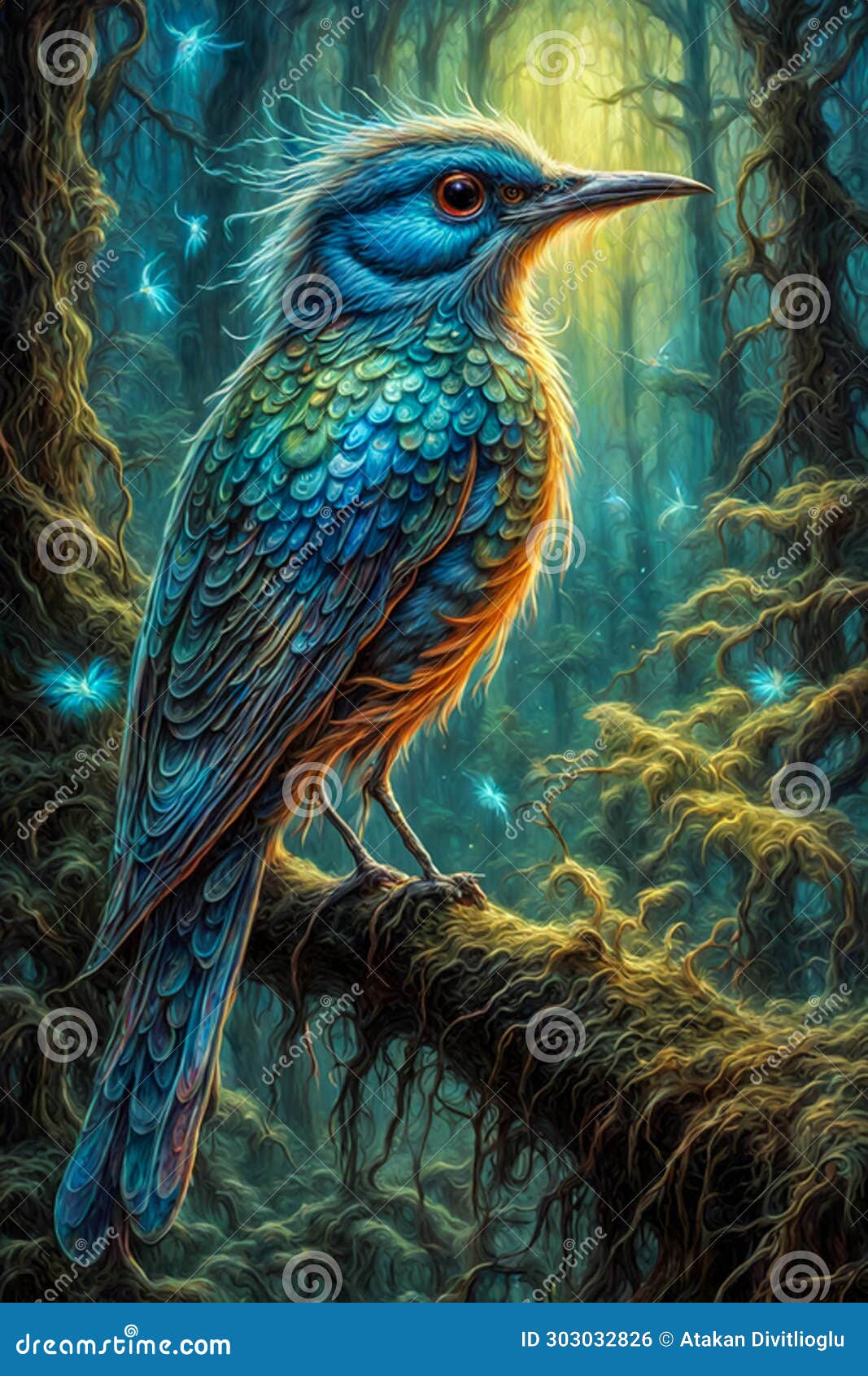 Curious Blue Bird with a Magical Look Stock Illustration - Illustration ...