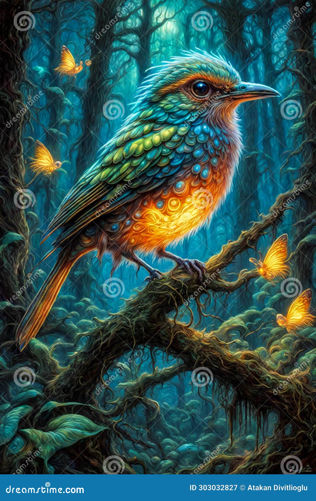 Curious Blue Bird with a Magical Look Stock Illustration - Illustration ...