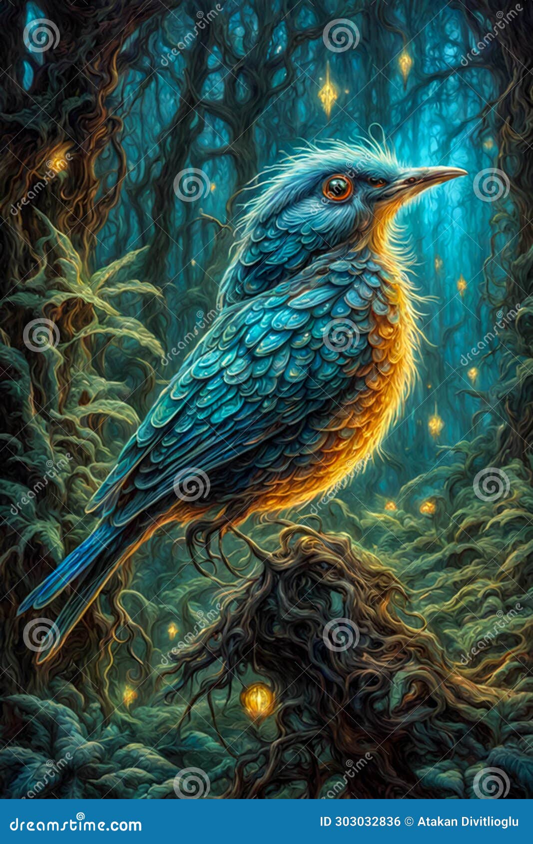 Curious Blue Bird with a Magical Look Stock Illustration - Illustration ...