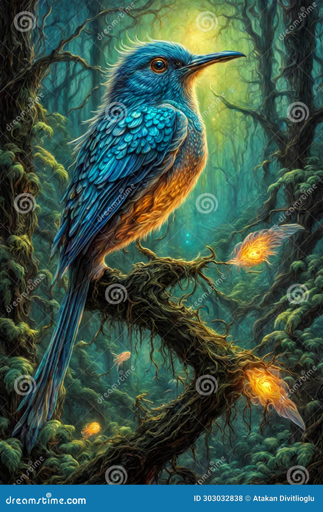 Curious Blue Bird with a Magical Look Stock Illustration - Illustration ...
